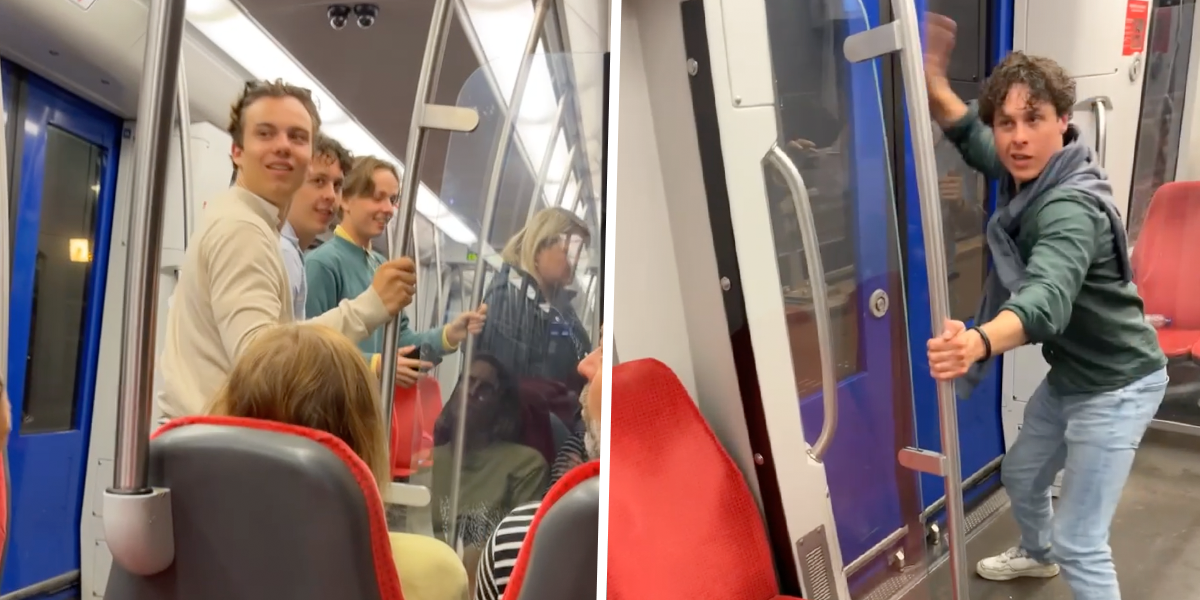 VIDEO: humor in de metro: mannen laten slapende vriend schrikken
