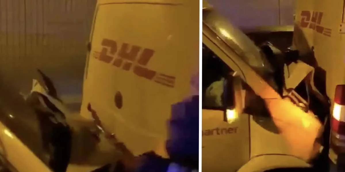 VIDEO: Daarom zijn mijn pakketjes later: vier DHL-busjes klappen op elkaar